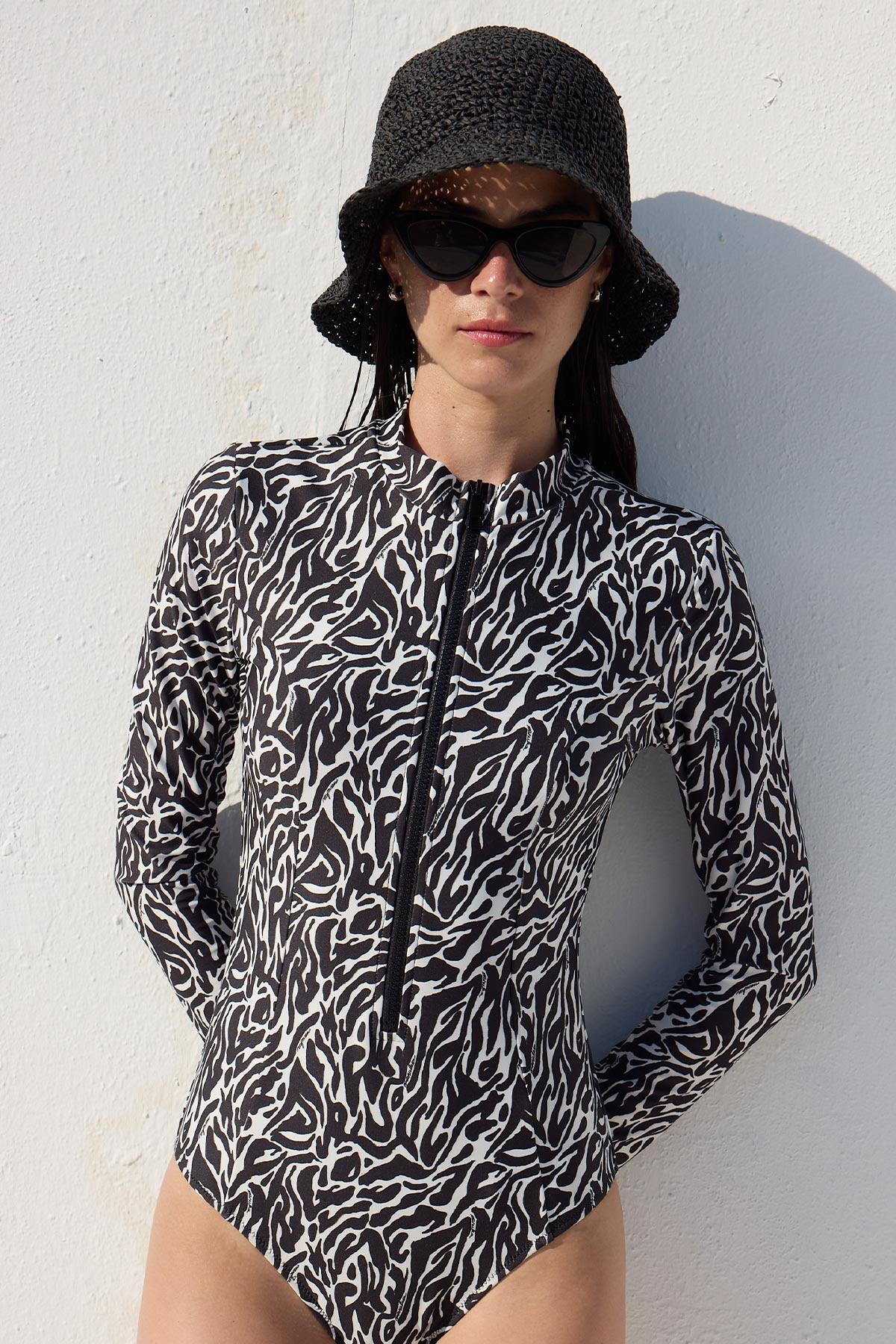 DESENLİ FERMUARLI SURF MAYO ZEBRA | Manuka