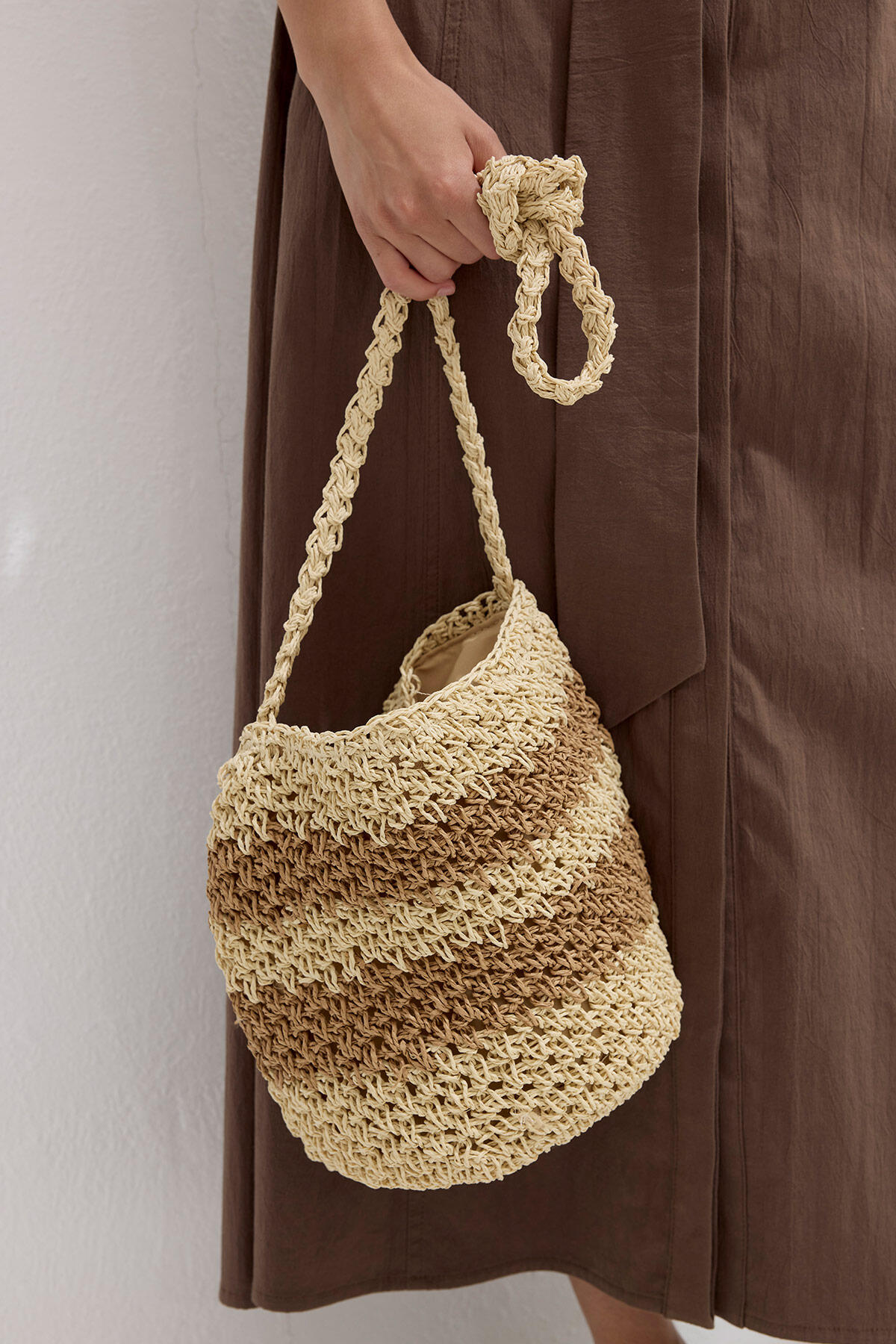 STRIPED WOVEN MINI BAG BEIGE