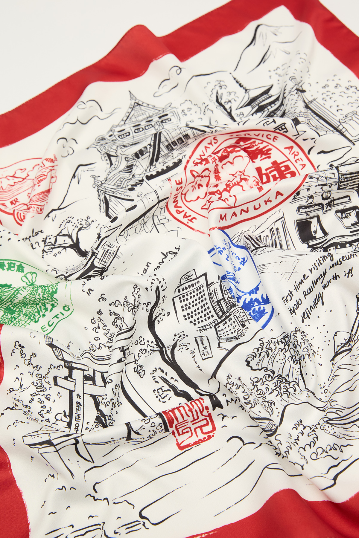 DESENLİ SATEN BOYUN FULARI STAMP- KIRMIZI | Manuka