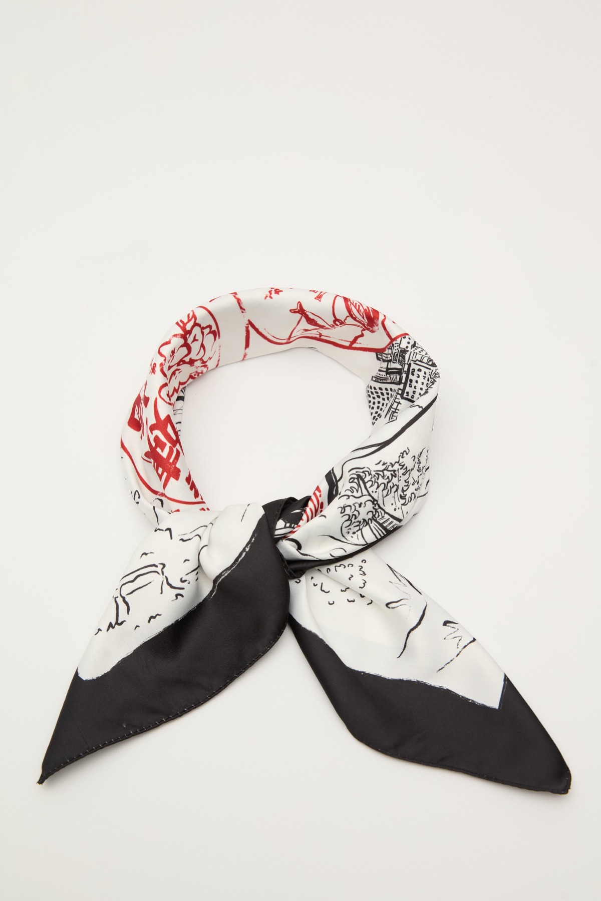 PATTERNED SATIN NECK SCARF STAMP- BLACK
