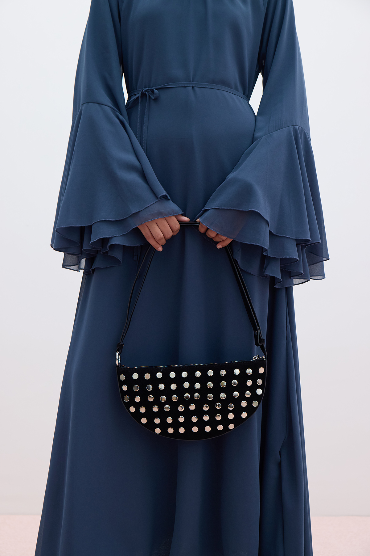 STUDDED FAUX SUEDE BAG BLACK | MANUKA