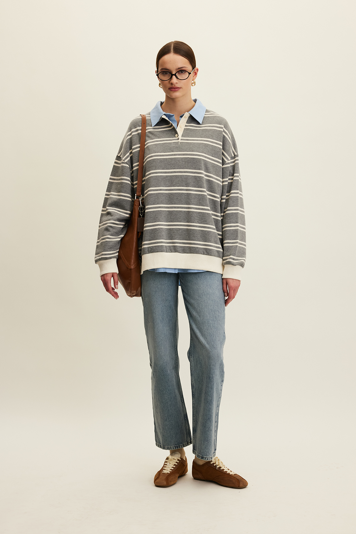 POLO NECK OVERSIZE SWEATSHIRT GRAY | Manuka