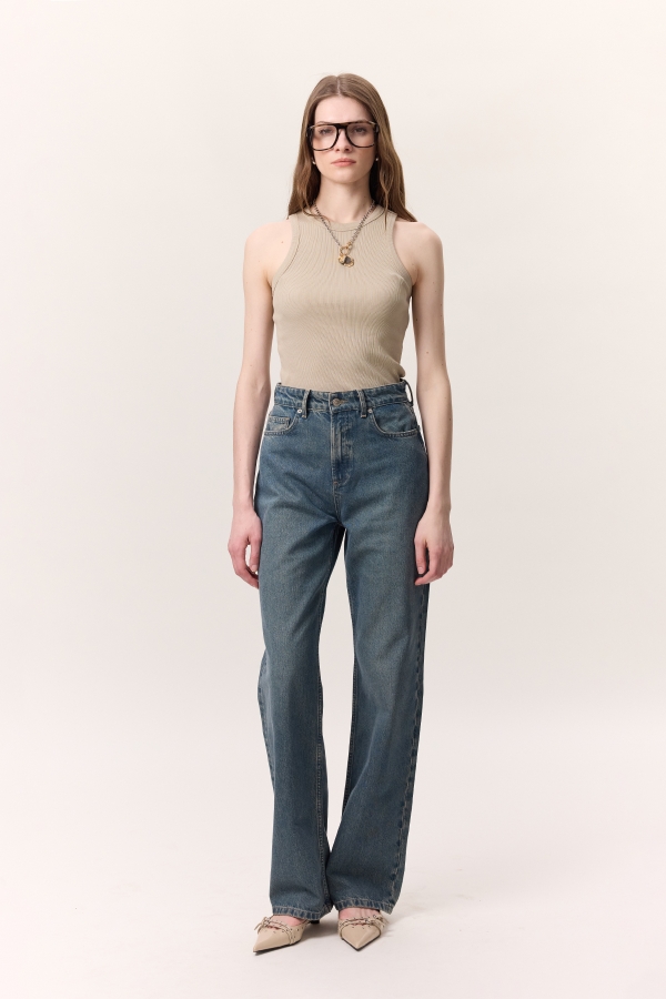 LONG LEG STRAIGHT JEANS GREY BLUE | Manuka