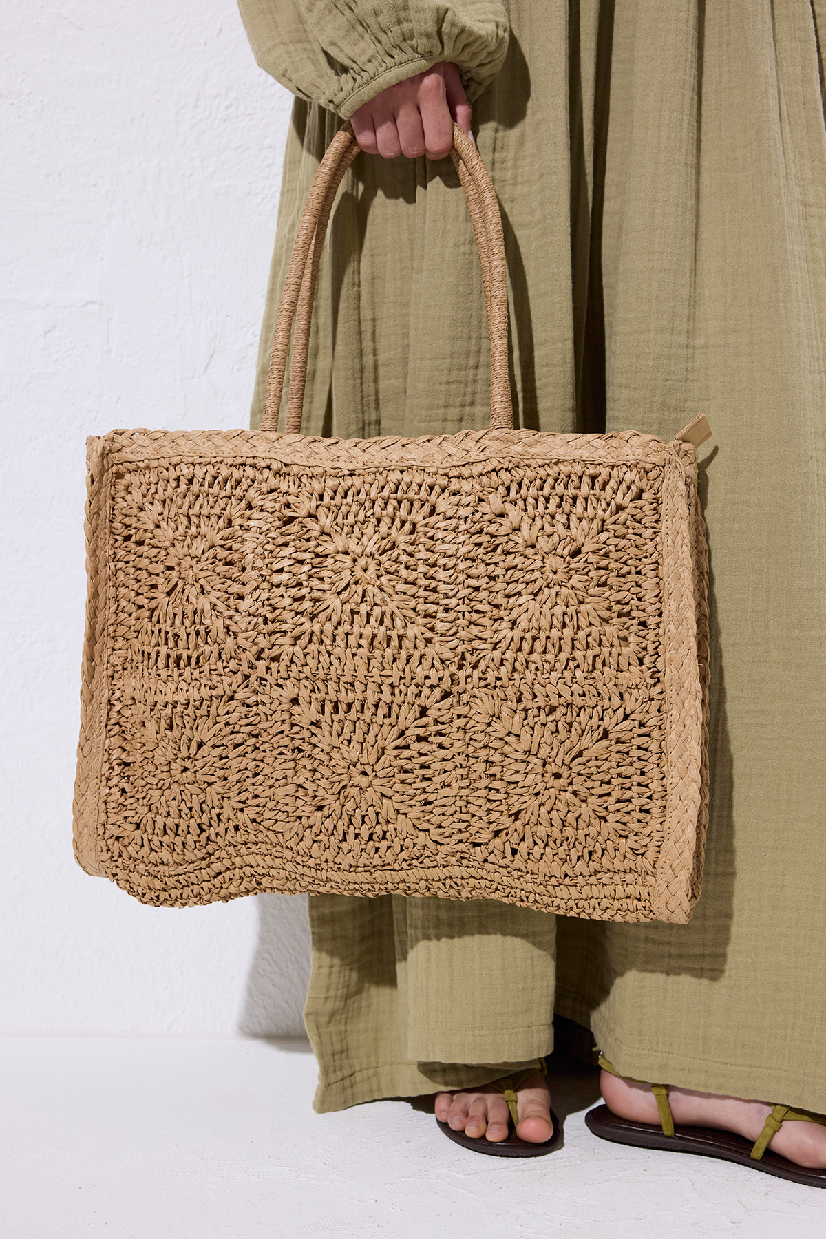 DESENLİ HASIR LARGE ÇANTA NATURAL | Manuka