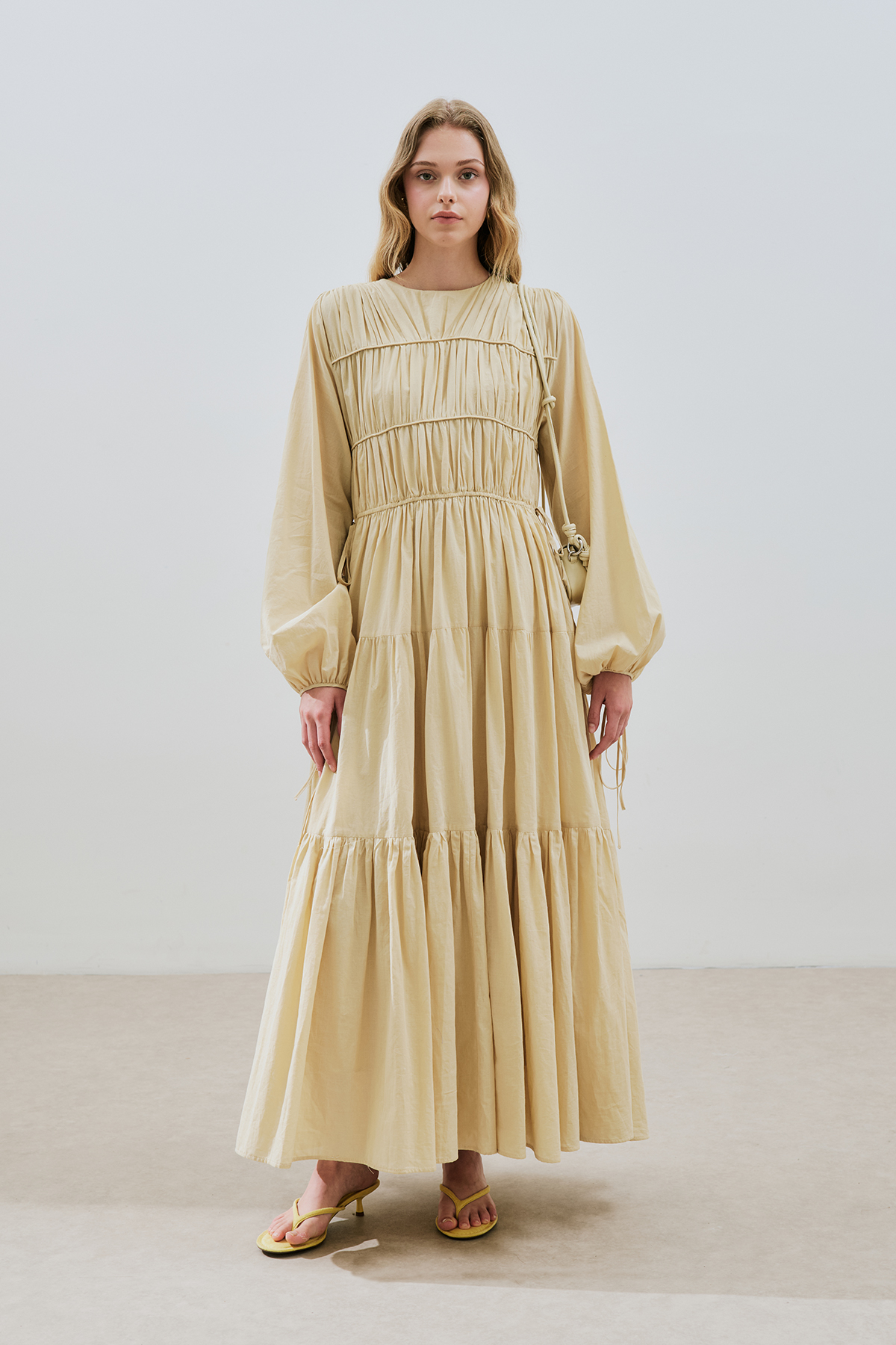 LONG SLEEVE DRESS WITH DRESSING DETAILS MAROON | Manuka