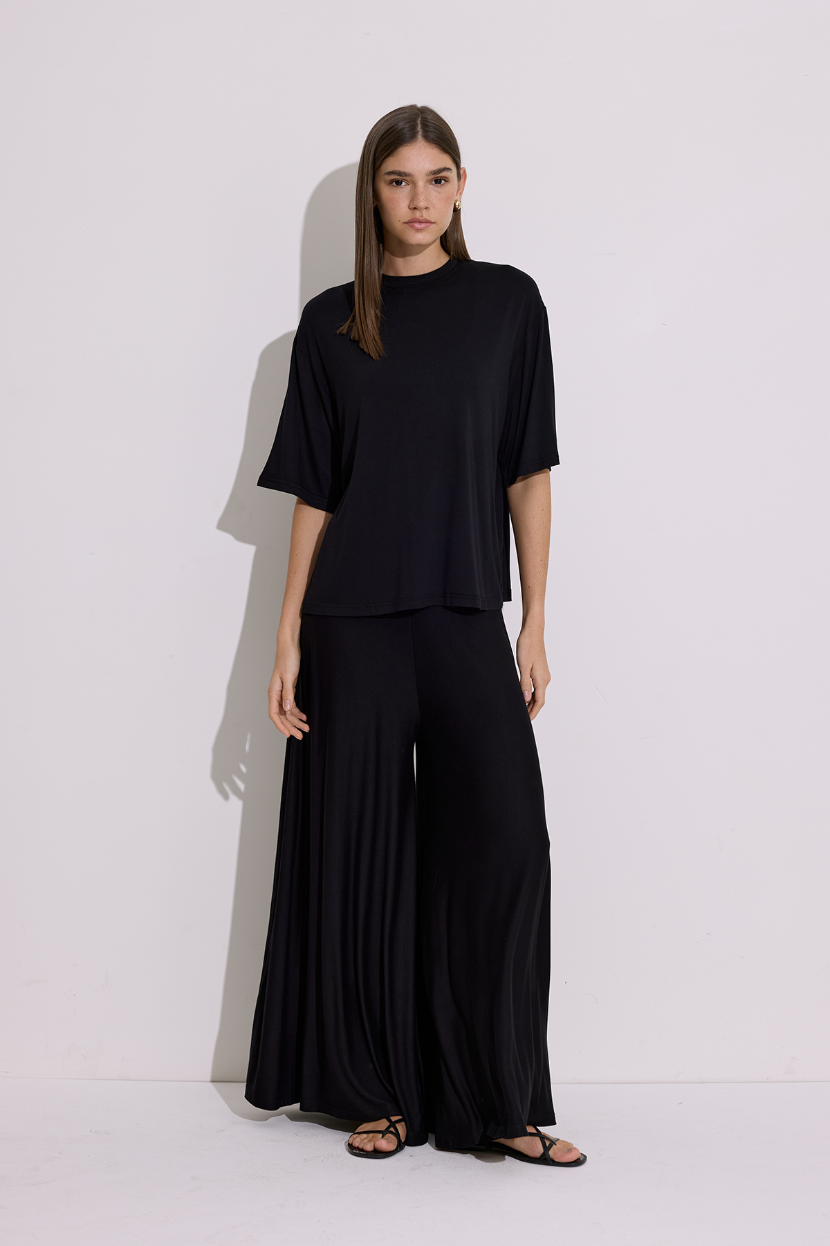 DRAPED SHORT-SLEEVE BLOUSE BLACK | MANUKA