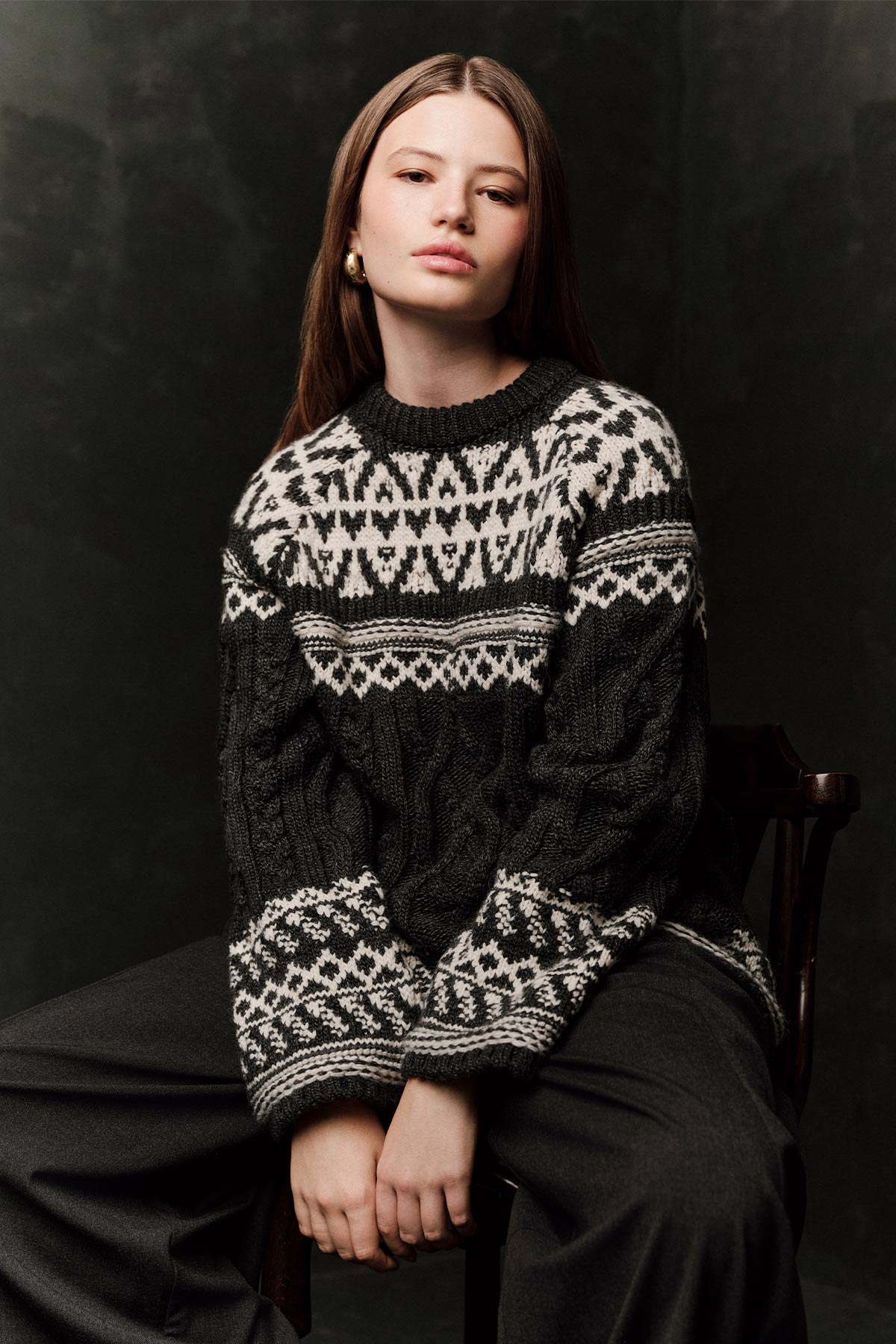 NORDIC PATTERN SWEATER GREY| Manuka